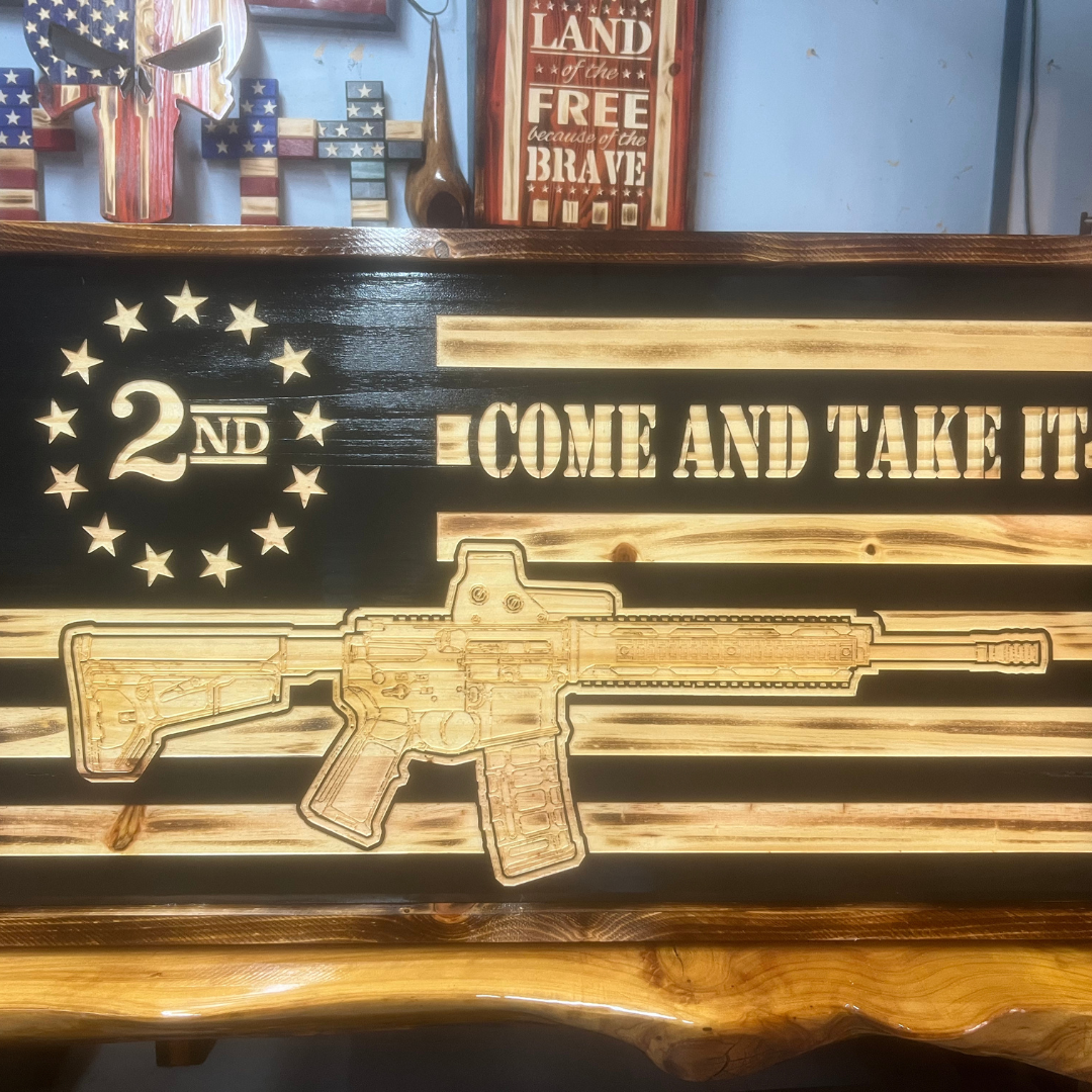 Wooden Second Amendment Firearm-Theme Flags – Southern Sawdust