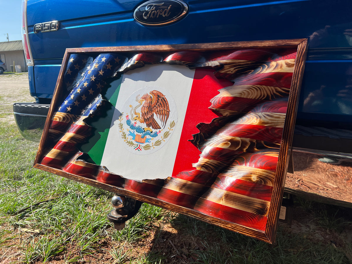 Split Mexican American Wavy Wooden Flag – Southern Sawdust