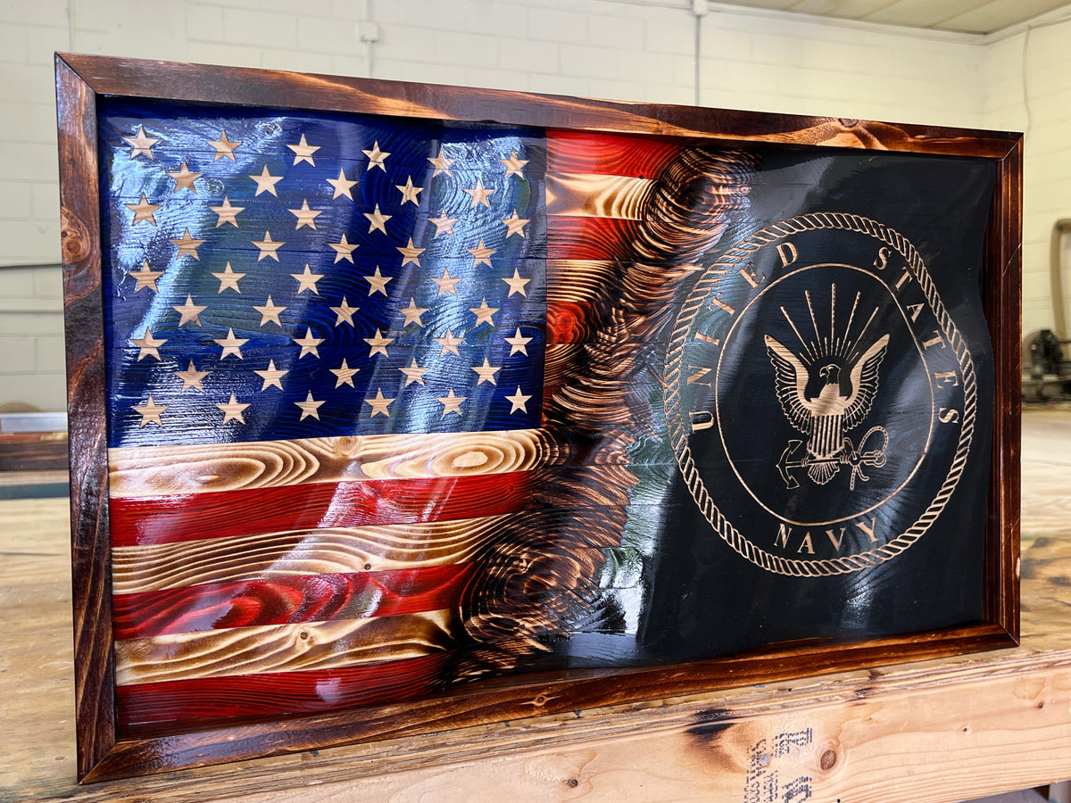 Wavy Navy Wooden Flag – Southern Sawdust