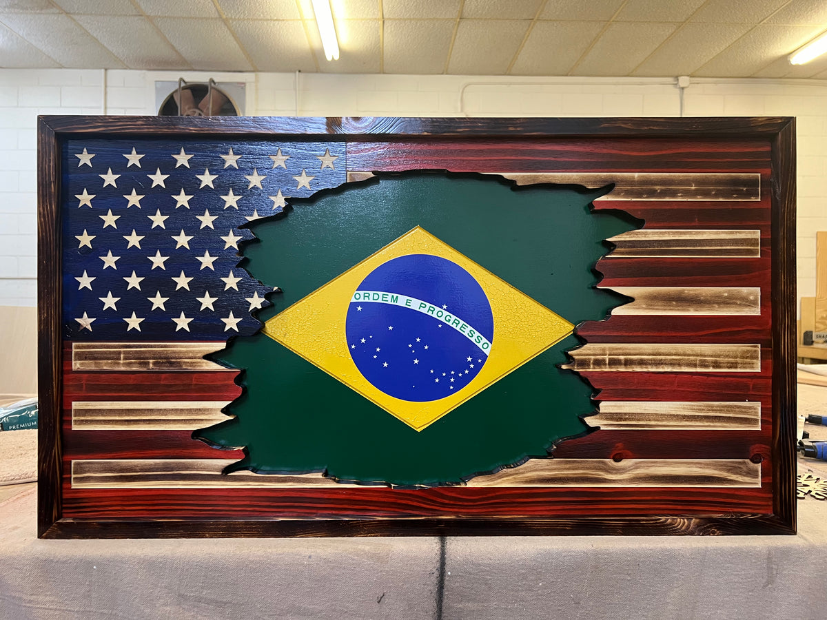 Split American-Brazil Wooden Flag – Southern Sawdust