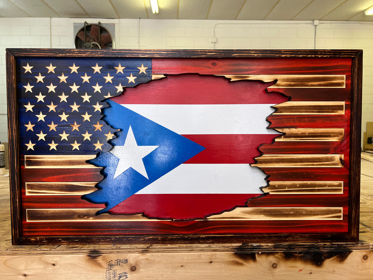 Split American-Puerto Rico Wooden Flag – Southern Sawdust