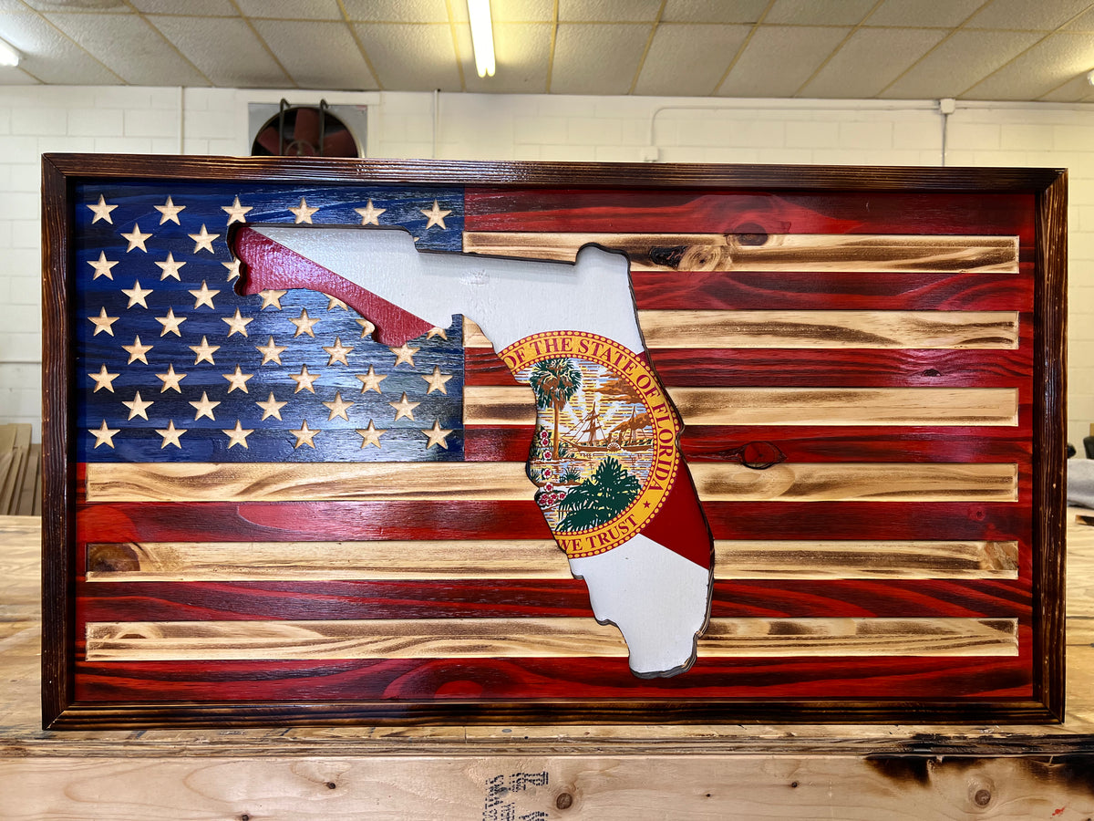 USA and Florida Split Wooden Flag – Southern Sawdust