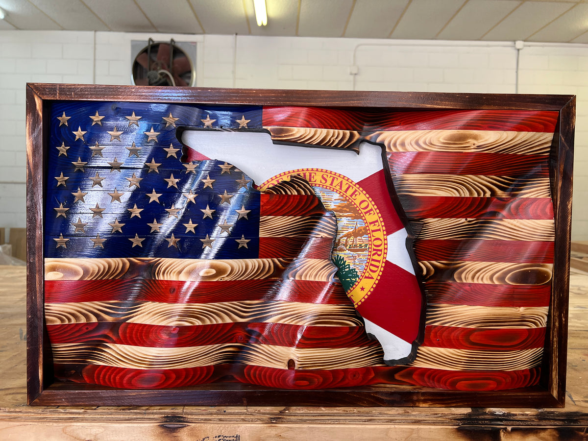 USA and Florida Split Wavy Wooden Flag – Southern Sawdust